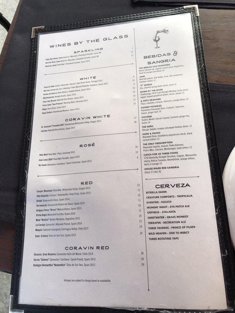Menu at The Iberian Pig restaurant, Decatur, 121 Sycamore St