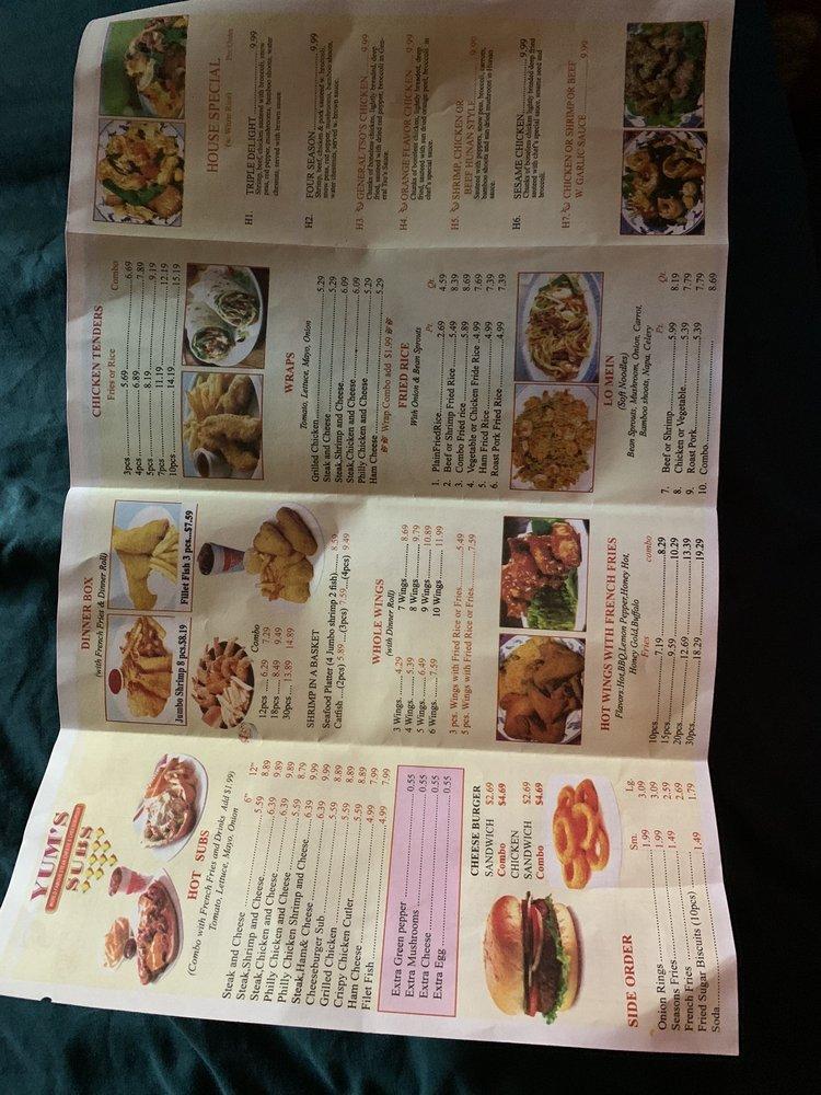 Menu at Yum's Chinese Carry Out restaurant, Memphis, Jackson Ave