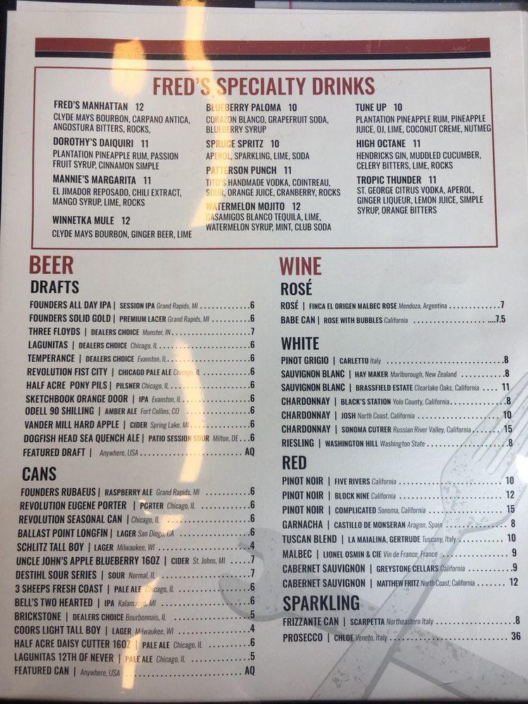 Menu at Fred's Garage pub & bar, Winnetka