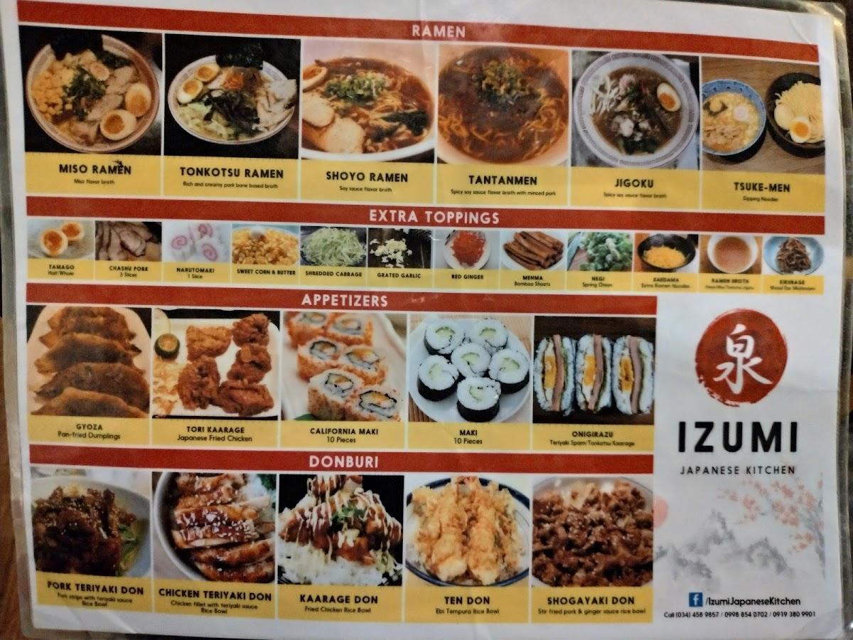 Menu at IZUMI Japanese Restaurant, Bacolod