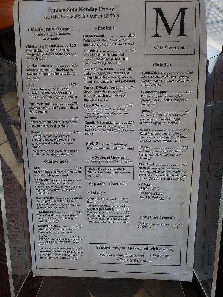 Menu at Main Street Cafe, Kokomo