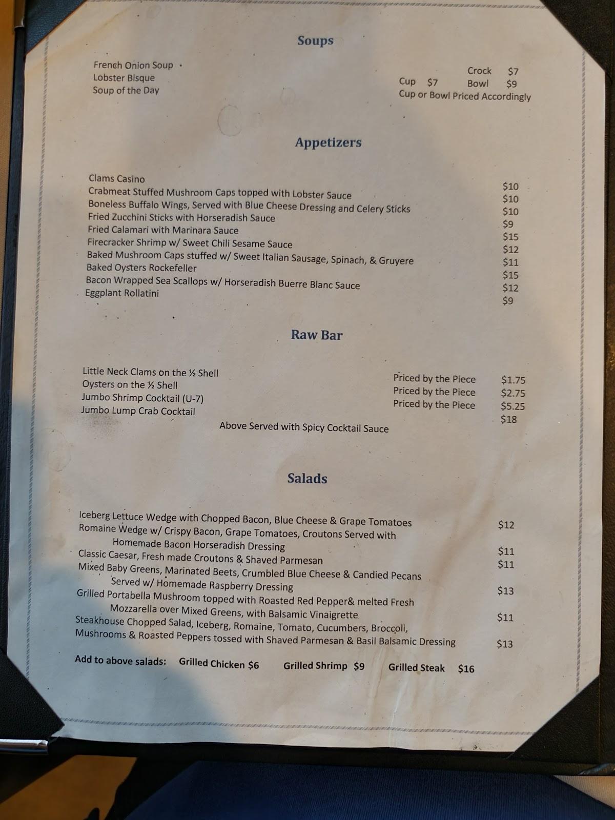 Menu at Neil Michael's Steakhouse, Hazlet
