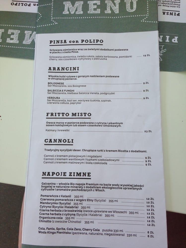 Menu at PINSA - Saska Kępa cafe, Warsaw, Francuska 6