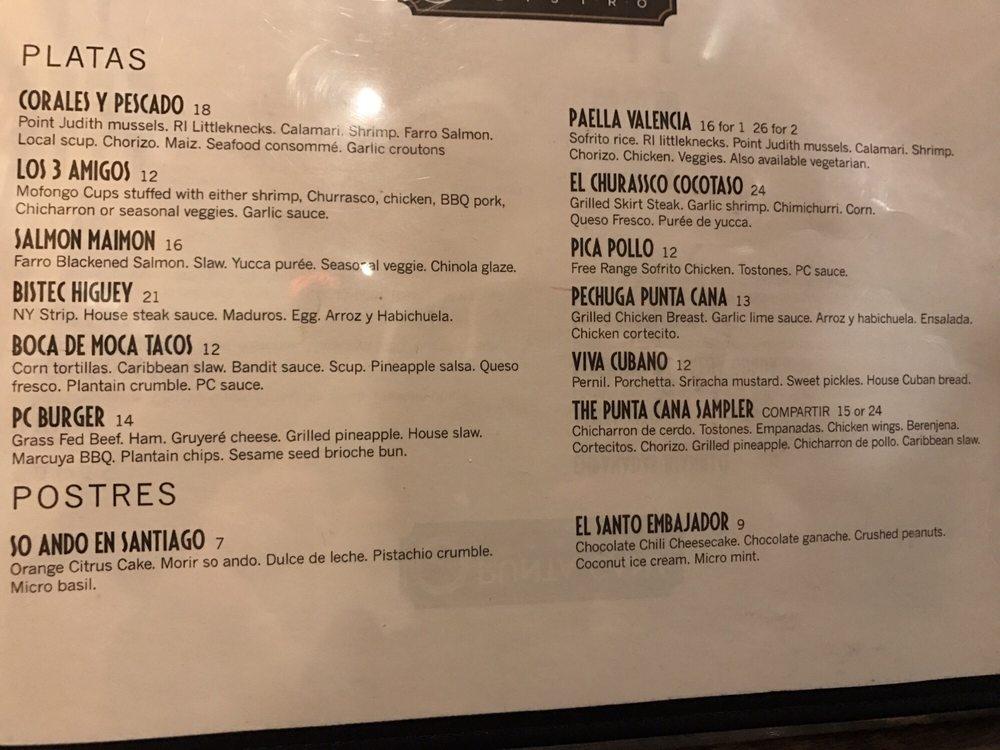 Menu at Punta Cana Bistro pub & bar, Providence