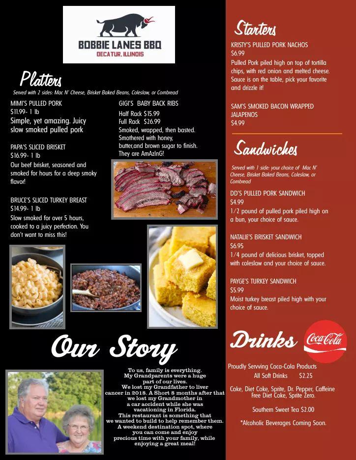 Menu at Bobbie Lane's BBQ, Decatur