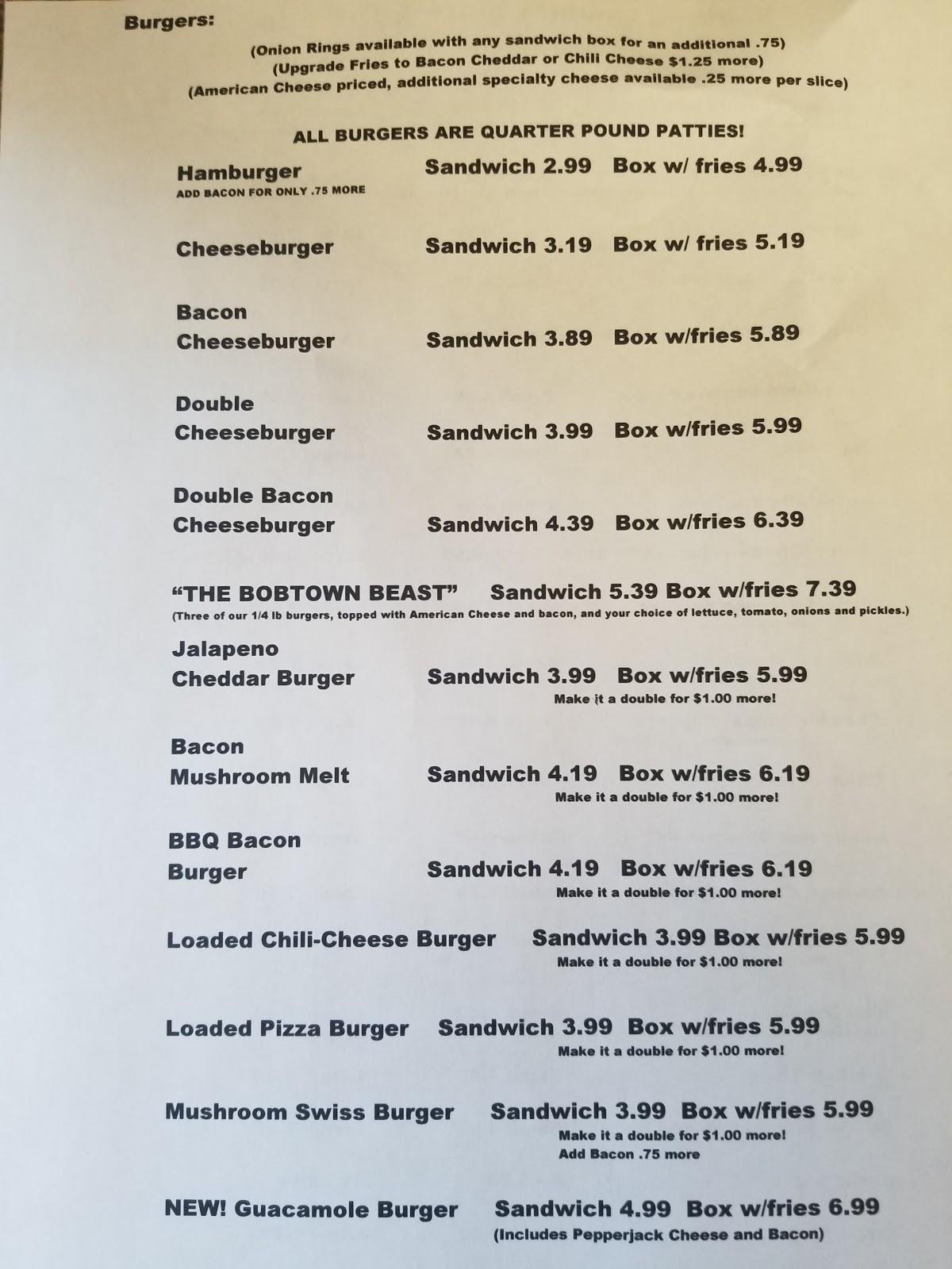 Menu at Bobtown Country Store & Drive-In restaurant, Berea, KY-1016
