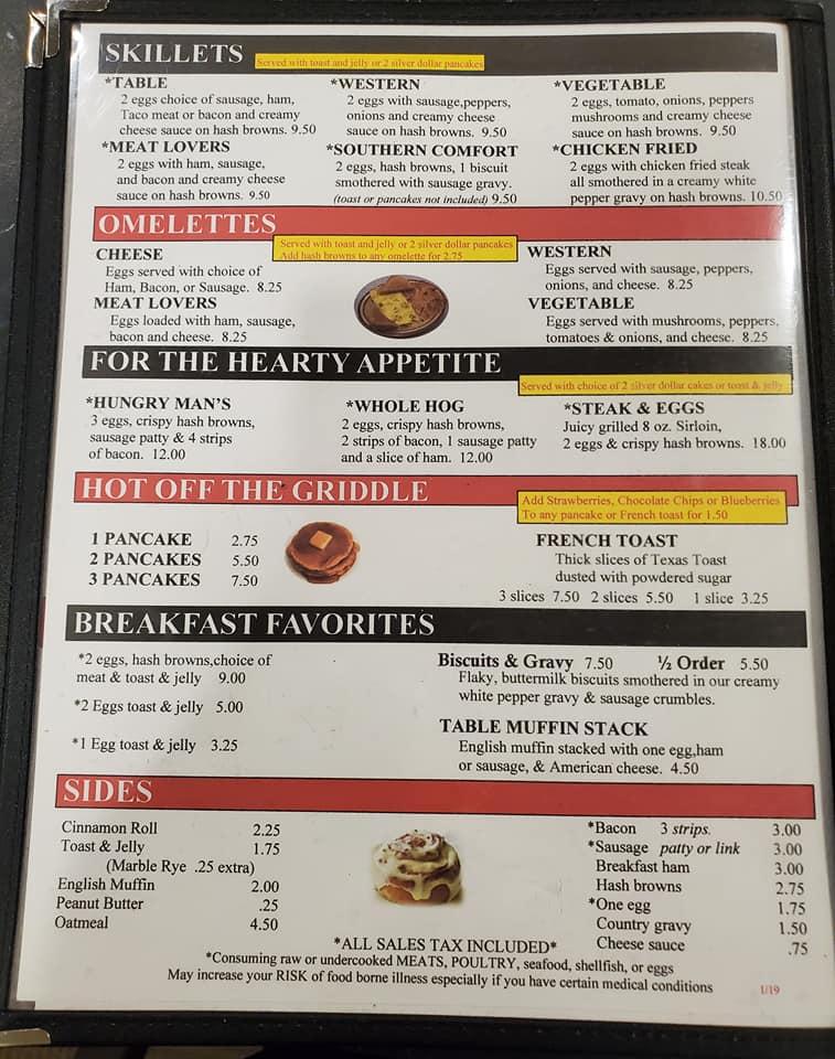 Menu at Family Table restaurant, Denison