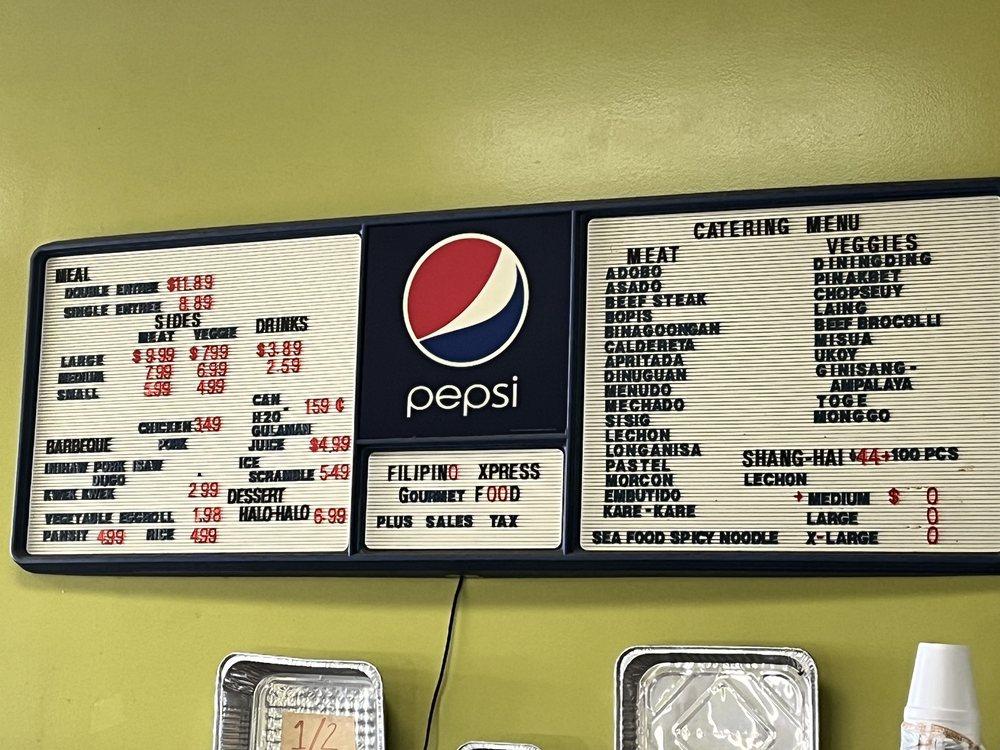 Menu at Filipino Express restaurant, Buena Park, Beach Blvd