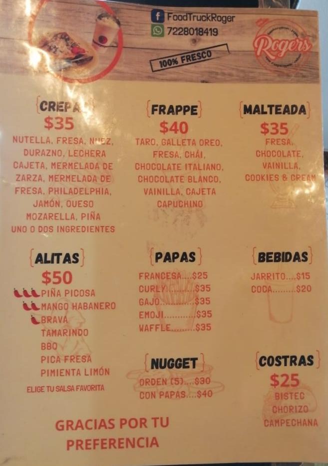 Menu at Food Truck Roger restaurant, Ixtapan de la Sal