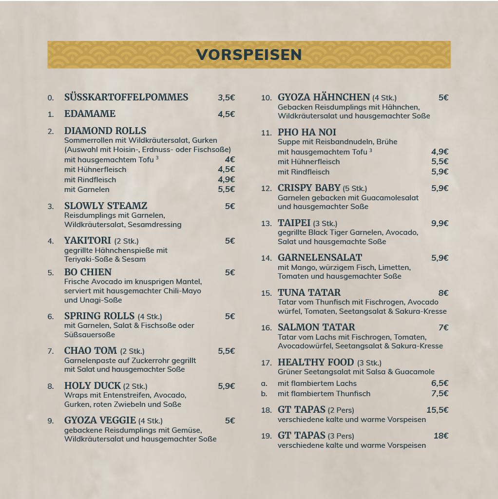 Speisekarte von GT Asian Cuisine restaurant, Wesel