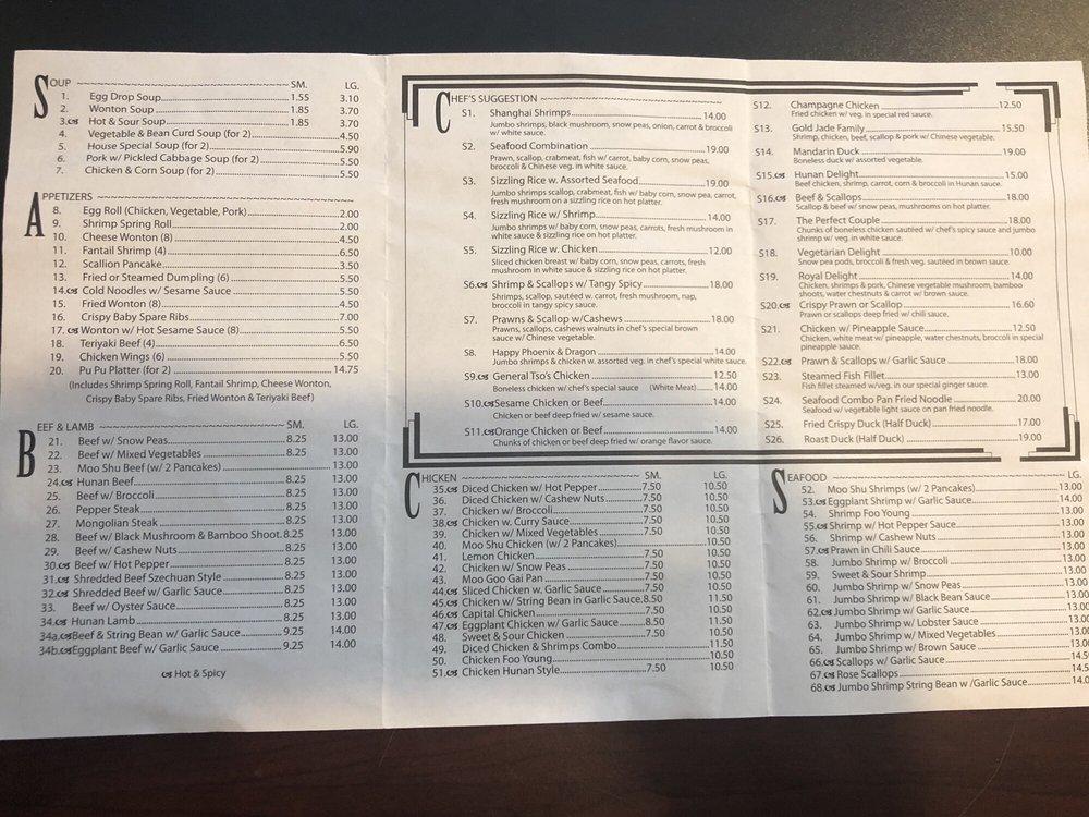 Menu at Hunan Palace restaurant, Pittsburgh