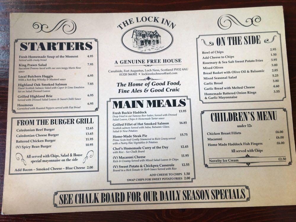 Menu at The Lock Inn pub & bar, Fort Augustus