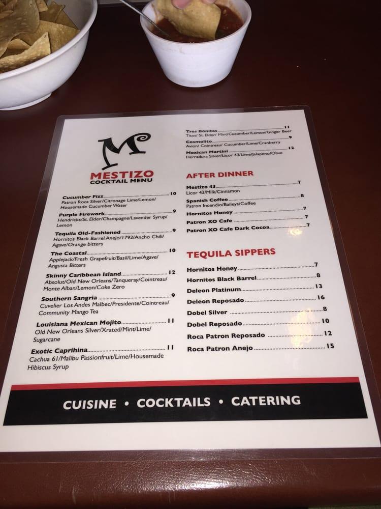 Menu at Mestizo Louisiana Mexican Cuisine restaurant, Baton Rouge, S ...