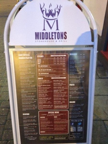 Menu at Middletons Steakhouse & Grill, Norwich, 11-15 Timber Hill