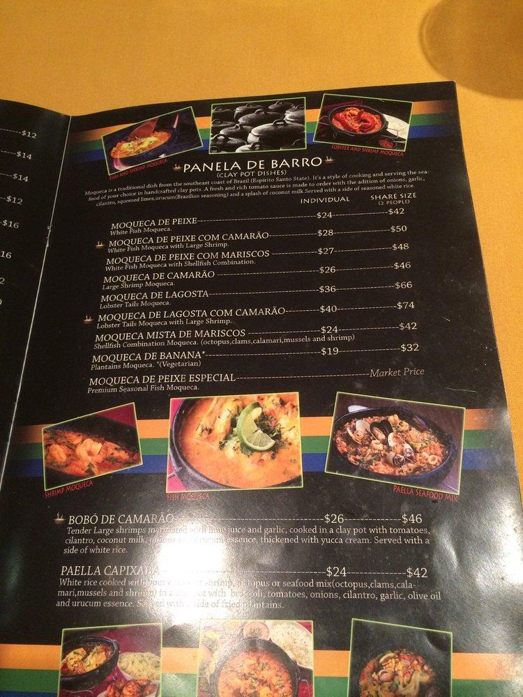Menu at Moqueca Brazilian Cuisine restaurant, Oxnard