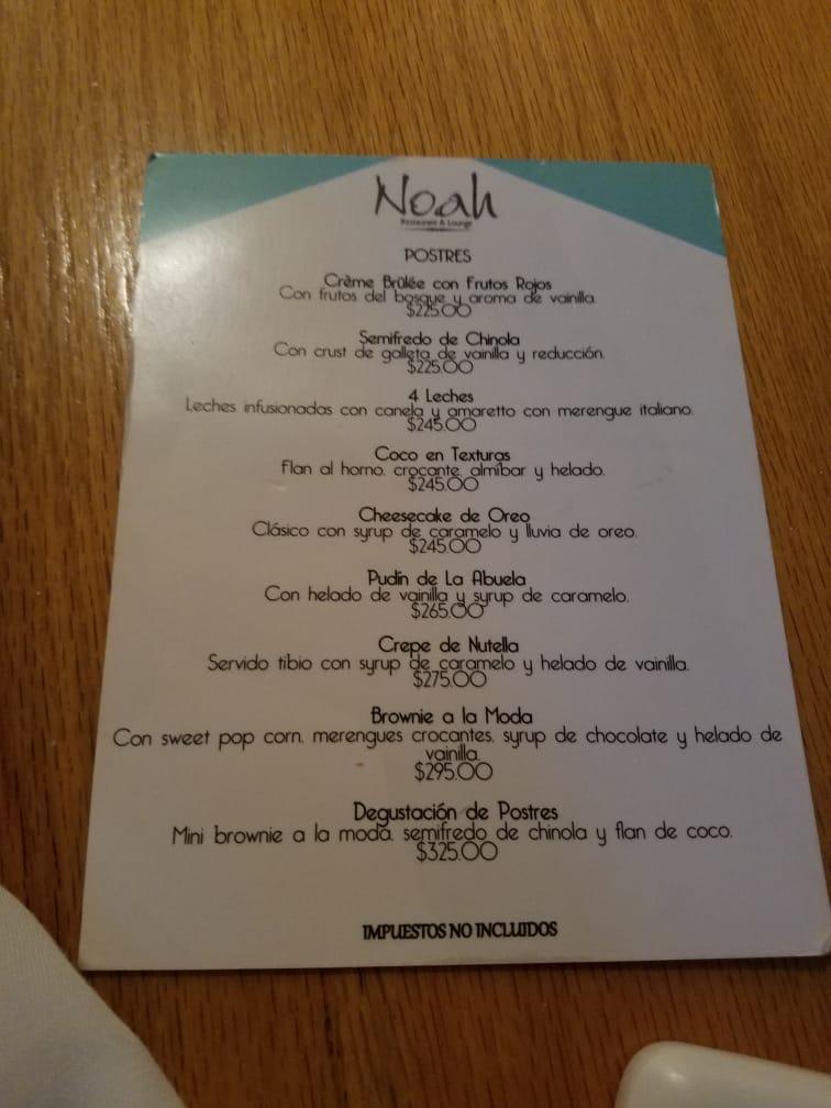 Menu at NOAH Restaurant & Lounge, Santiago De Los Caballeros