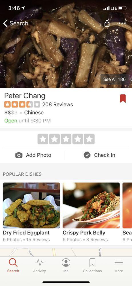 Menu at Peter Chang restaurant, Williamsburg