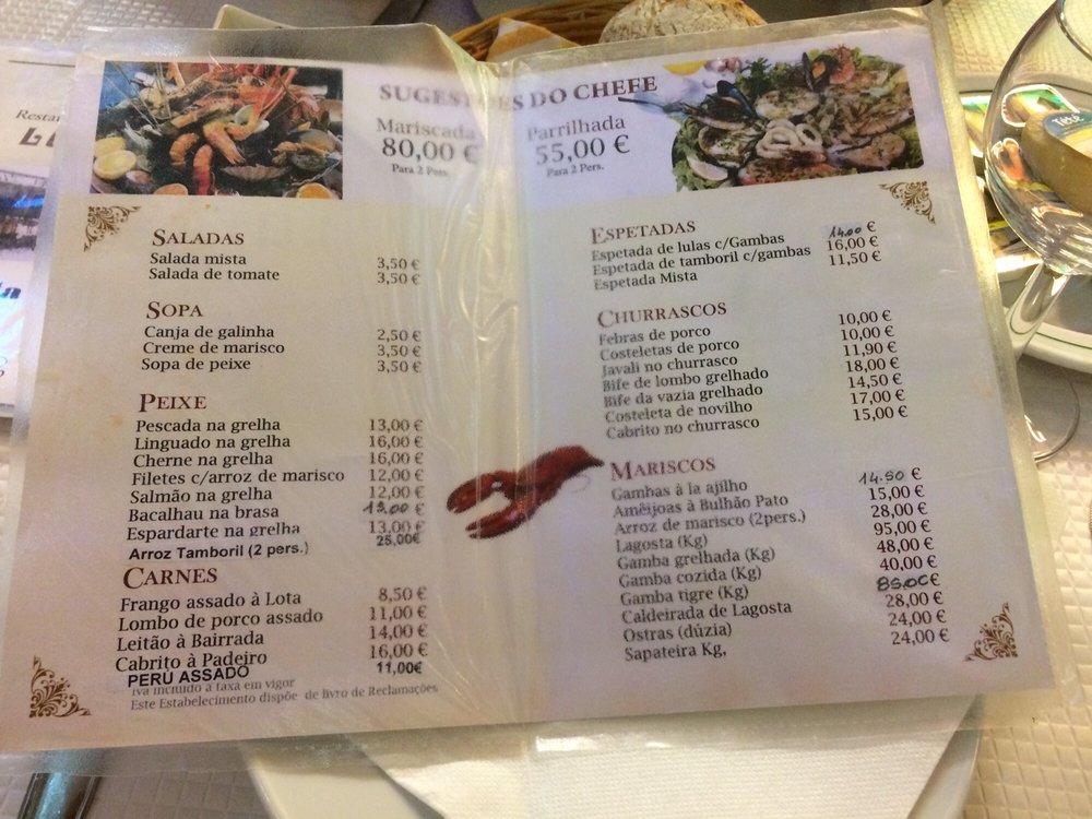 Menu at A Lota Restaurante, Lisbon