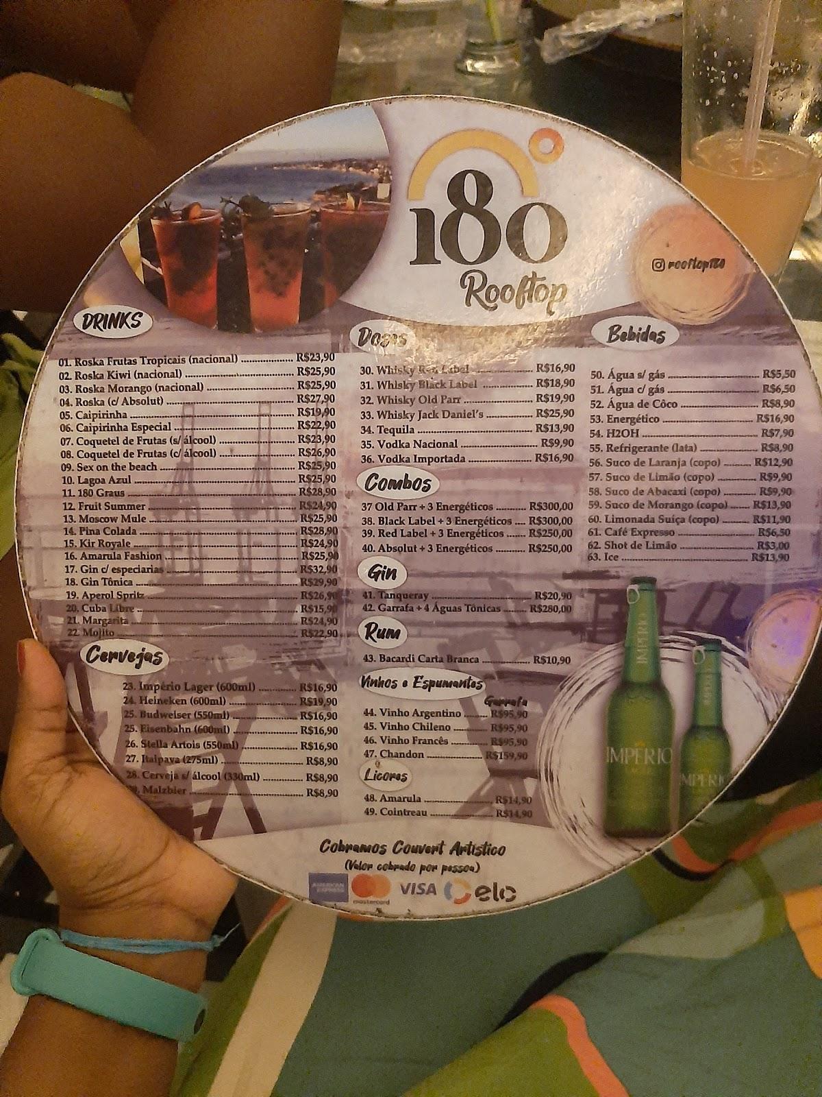 Menu em Rooftop 180° pub & Bar, Salvador