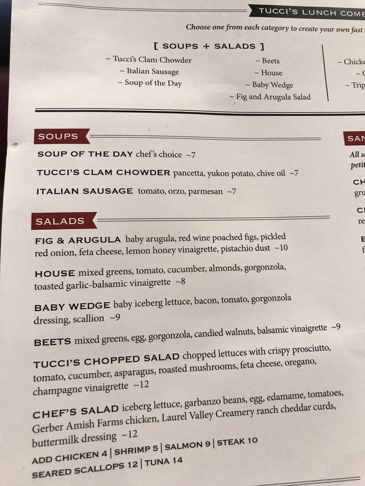 Menu at Tucci's steakhouse, Dublin