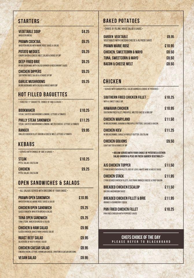 Menu at AJ's Diner restaurant, Crossgar