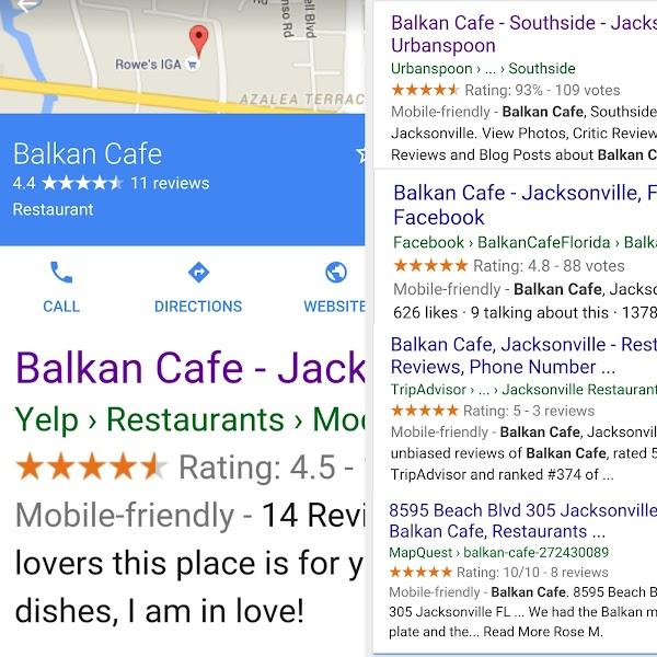 Menu at Balkan Cafe, Jacksonville
