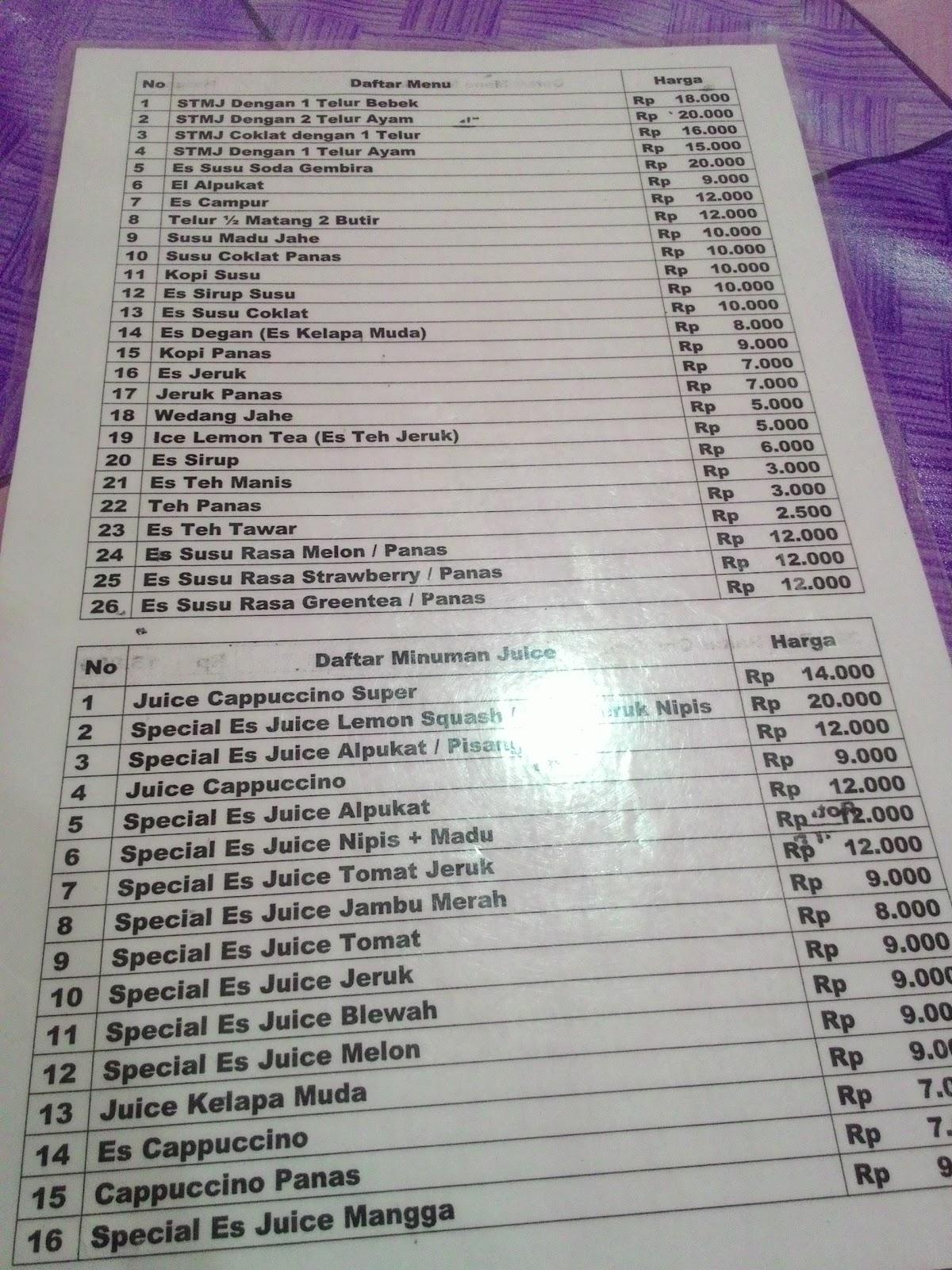 Menu at Roti Bakar & Susu Murni "Adem Ayem", Semarang
