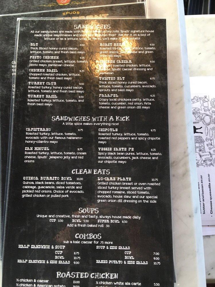 Menu at Spuds Waterfront Grill restaurant, Sandpoint
