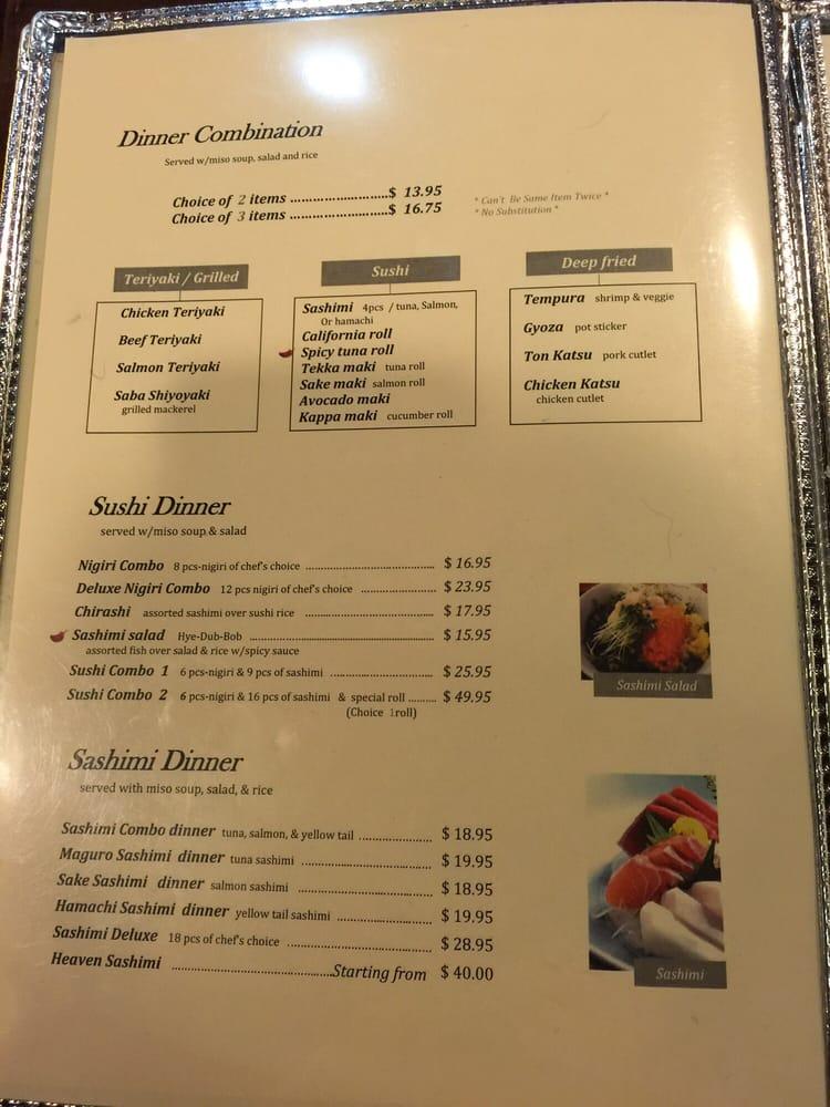 Menu at Sushi Heaven restaurant, Saratoga