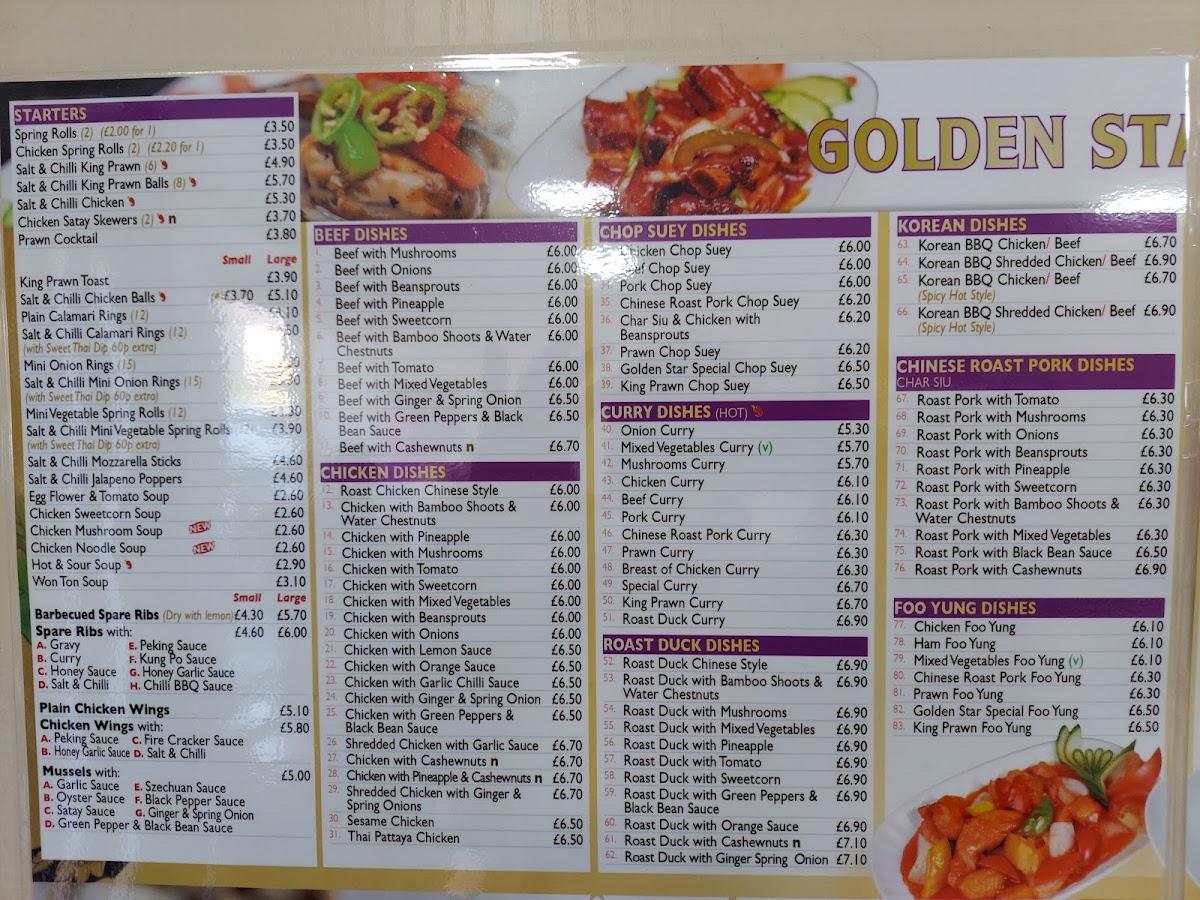 Menu at The Golden Star fast food, Glasgow, 3C Barrachnie Rd