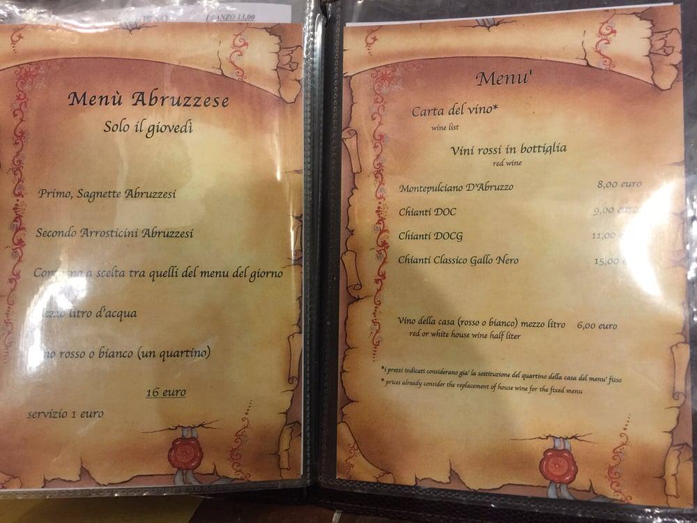Menu da Trattoria da Giorgio ristorante, Firenze