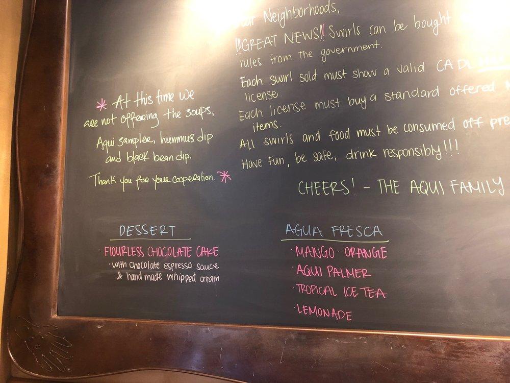 Menu at Aqui Cupertino restaurant, Cupertino