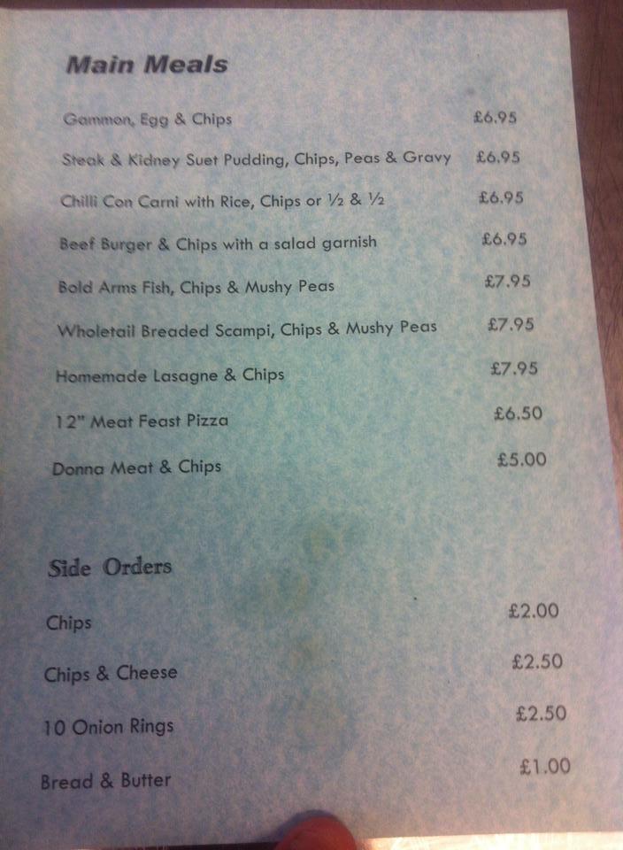 Menu at Bold Arms Kitchen cafe, England