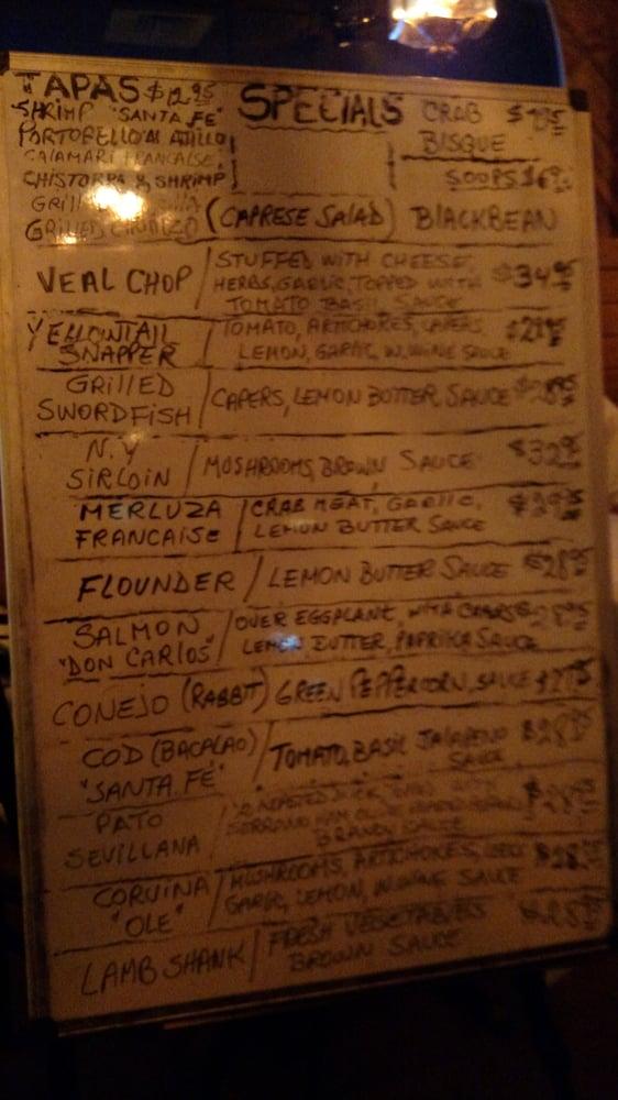 Menu at Cafe Seville, Fort Lauderdale