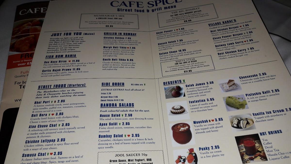 Menu at Cafe Spice, Newcastle upon Tyne