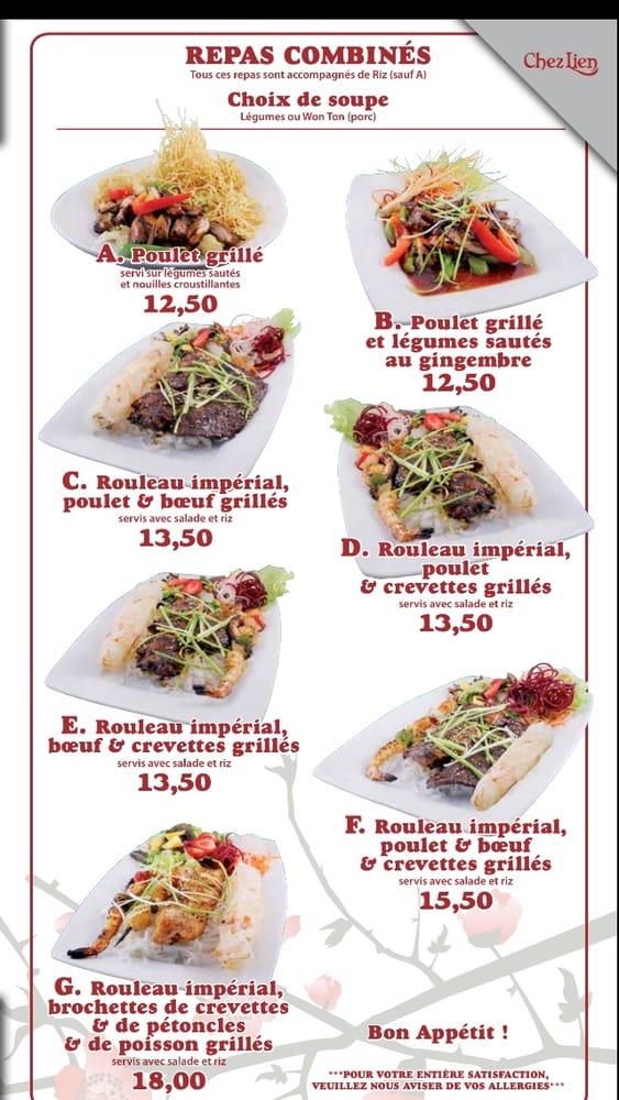 Menu at Chez Lien restaurant, Laval, Bd Curé-Labelle
