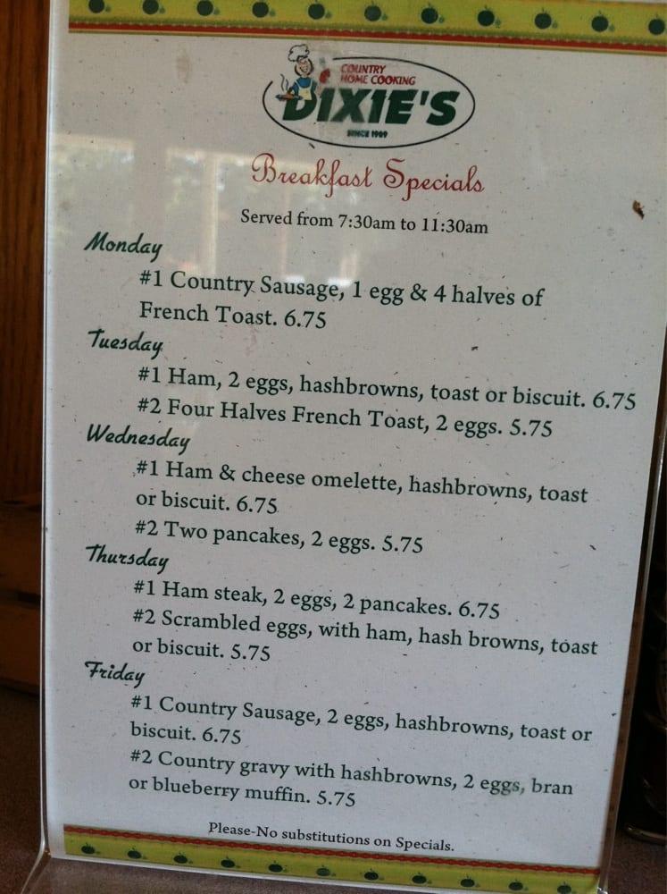 Menu at Dixie's Cafe, Veneta