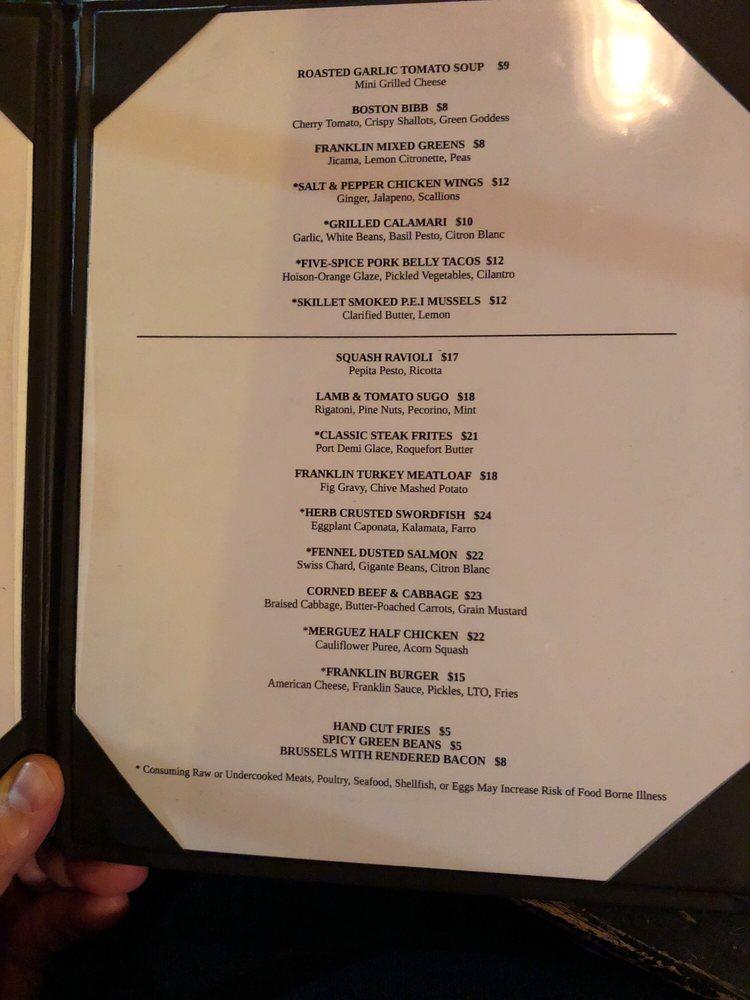 Menu at Franklin Cafe, Boston, 278 Shawmut Ave