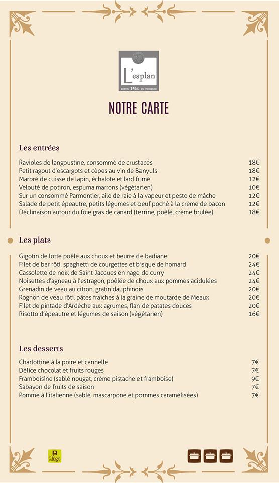 Menu au Victoria boutique Hôtel restaurant, Saint-Paul-Trois-Châteaux