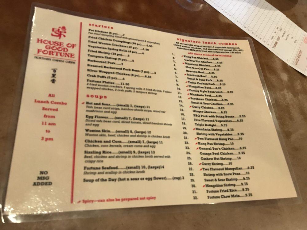 Menu at House of Good Fortune restaurant, Sherwood, SW Tualatin-Sherwood Rd