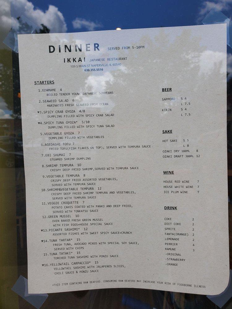 Menu at IKKAI JAPANESE RESTAURANT, Naperville