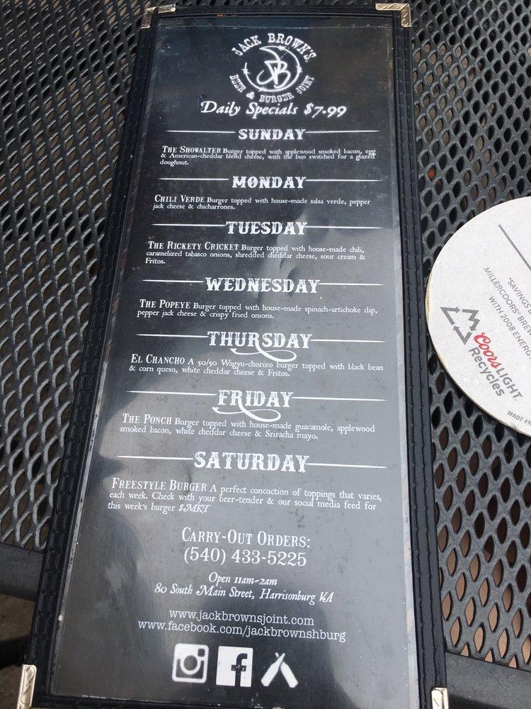 Menu at Jack Brown's Beer & Burger Joint Harrisonburg restaurant ...