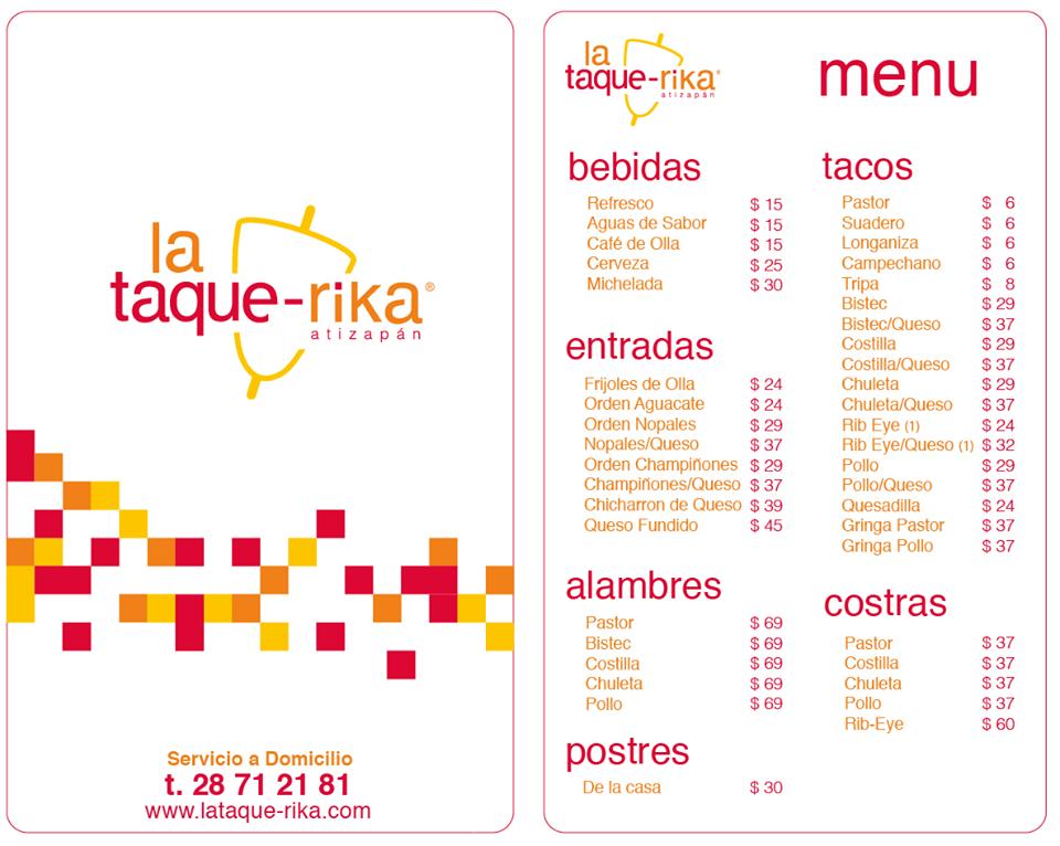 Menu at La Taque - Rika restaurant, Ciudad López Mateos