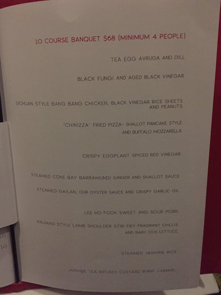 Menu at Lee Ho Fook restaurant, Melbourne, 11-15 Duckboard Pl