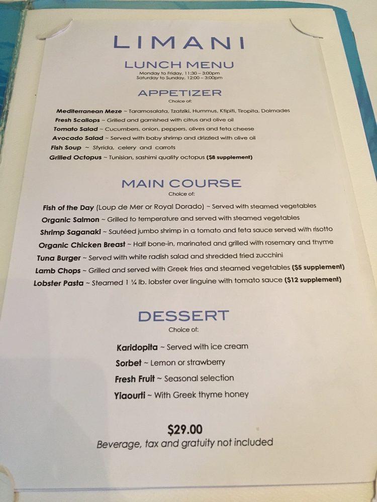 Menu at Limani restaurant, West New York