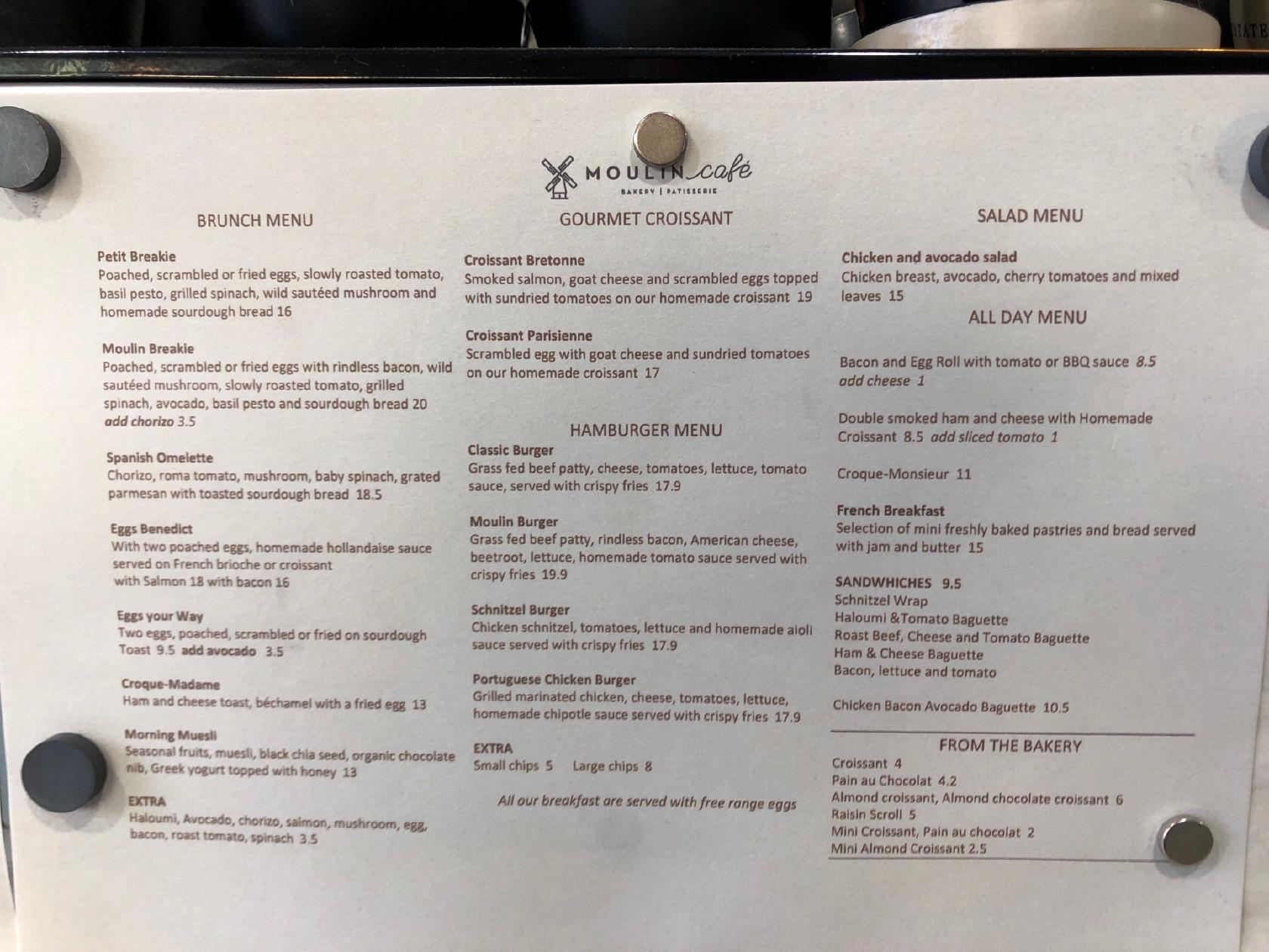Menu at Moulin Café cafe, Lewisham