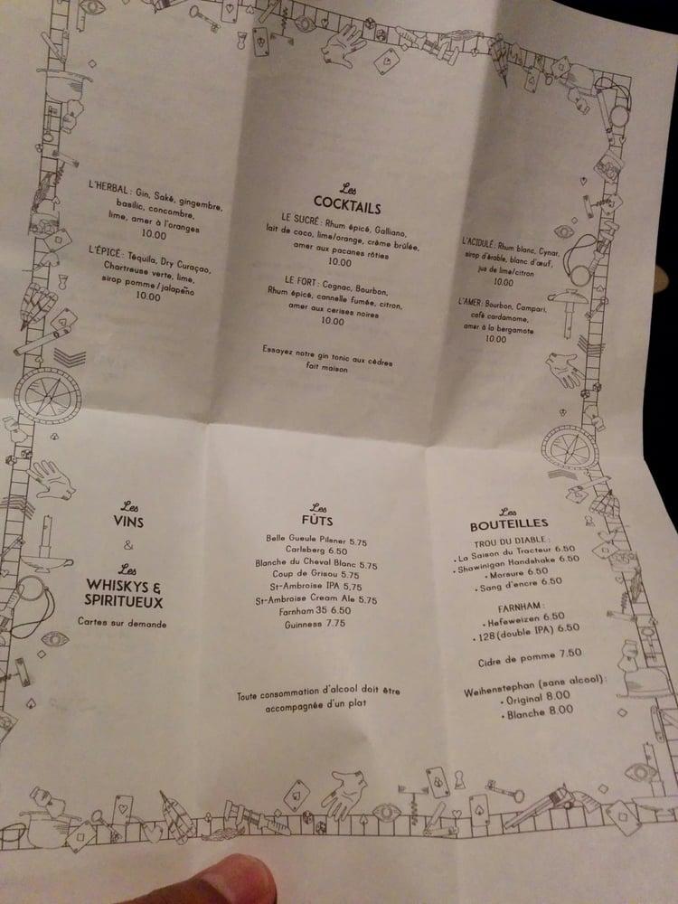 Menu at Le Colonel Moutarde restaurant, Montréal