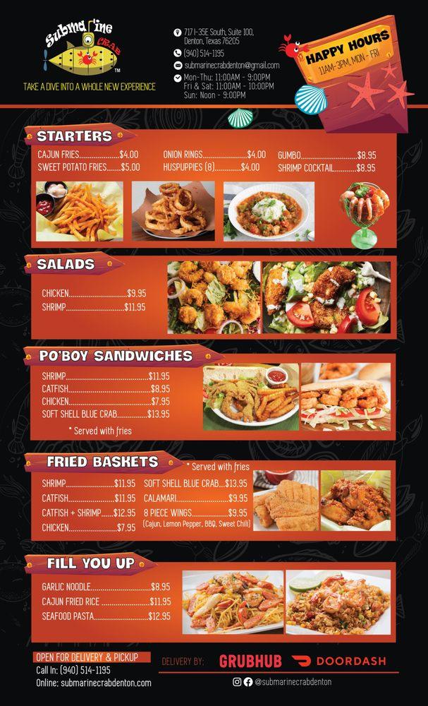Menu at Submarine Crab Denton restaurant, Denton
