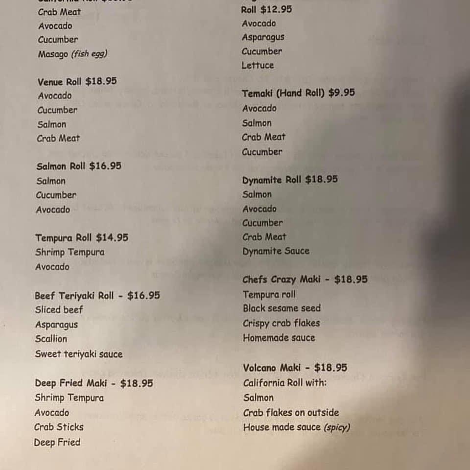 Menu at The Venue by Ken’s Catering restaurant, Fort Saskatchewan