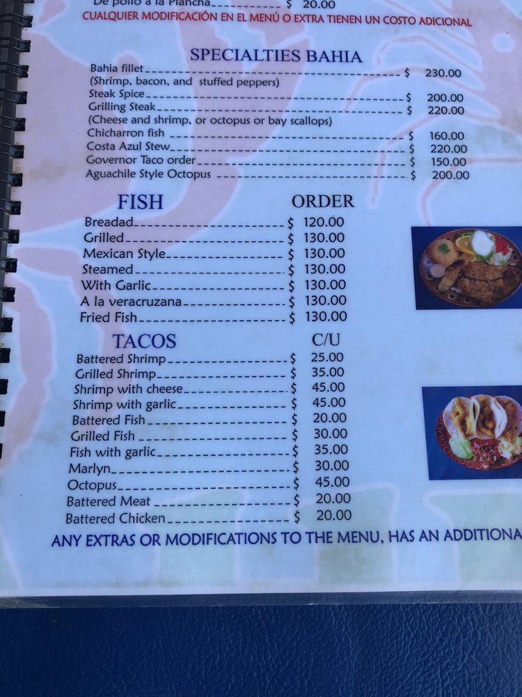 Menu at Restaurant Bar Bahía, Todos Santos